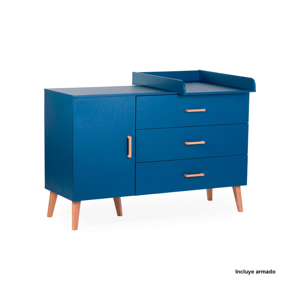 CÓMODA 3 CAJONES + 1 PUERTA + CAMBIADOR BOLD BLUE 130 X 70 CM CHILDHOME ...