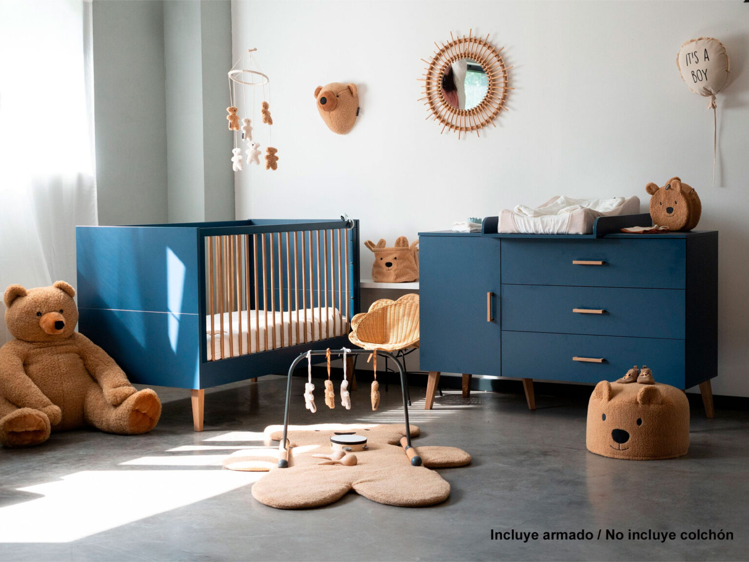 CÓMODA 3 CAJONES + 1 PUERTA + CAMBIADOR BOLD BLUE 130 X 70 CM CHILDHOME ...